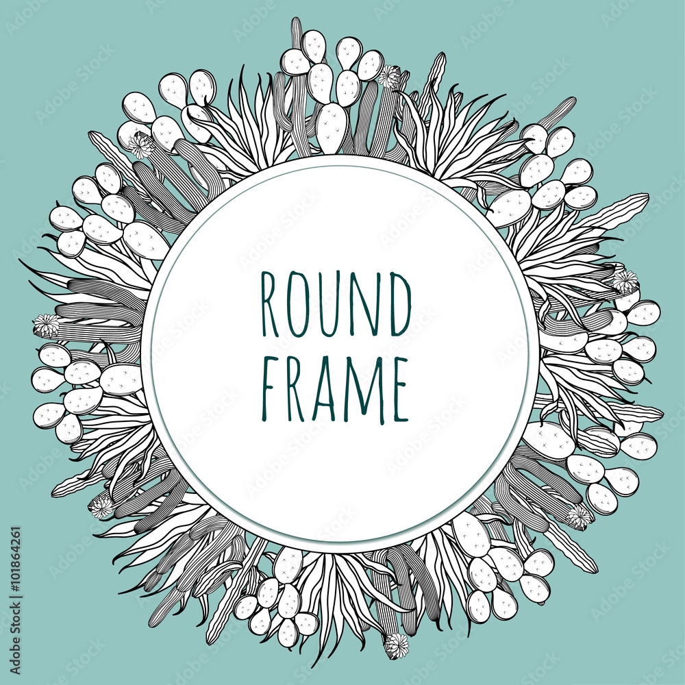 Round succulent cactus frame Stock Vector | Adobe Stock