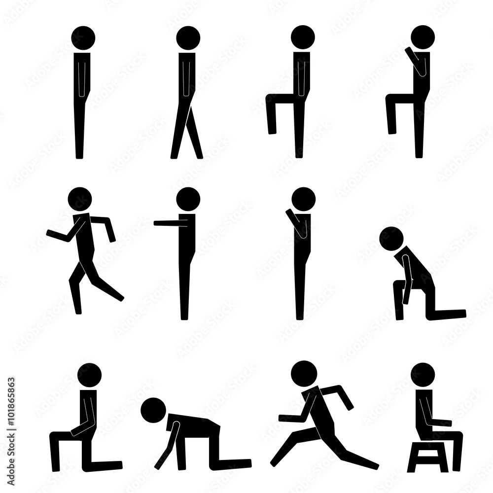 Human Action Poses Postures Stick Figure Pictogram Icons Stock Vector ...