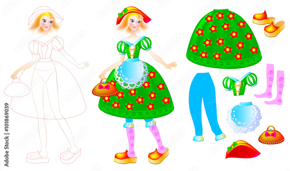 Exercise for children to draw and paint beautiful dress for the ...