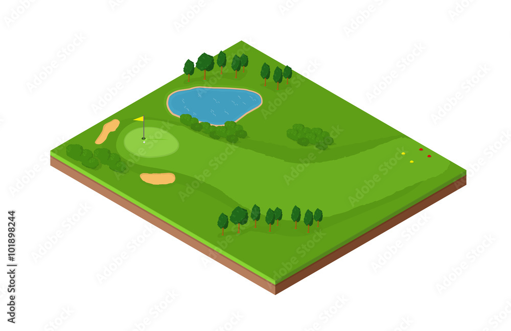 Isometric Golf course Icon illustration. A vector image of an isometric ...