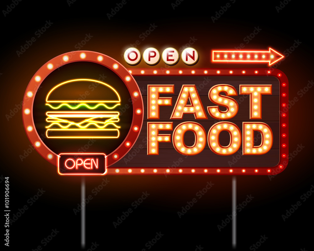 Fast Food Neon sign Stock Vector | Adobe Stock