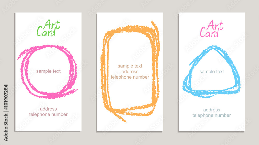 Set of handmade business cards with hand drawing textures. Hand drawing ...