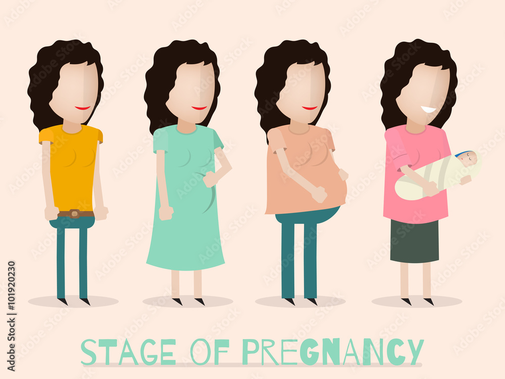 Vector illustration of pregnant female silhouettes. Changes in a woman ...