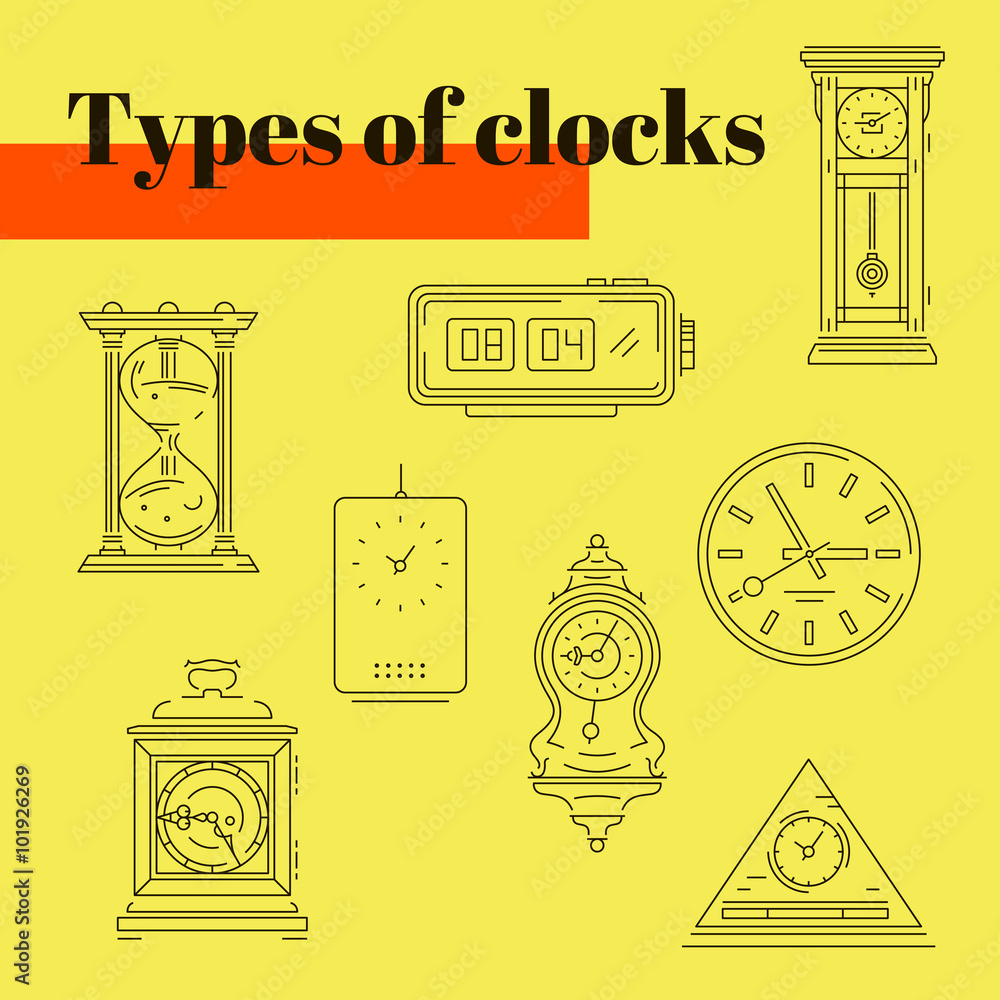 Vintage time illustrations in trendy linear style. Decoration elements ...