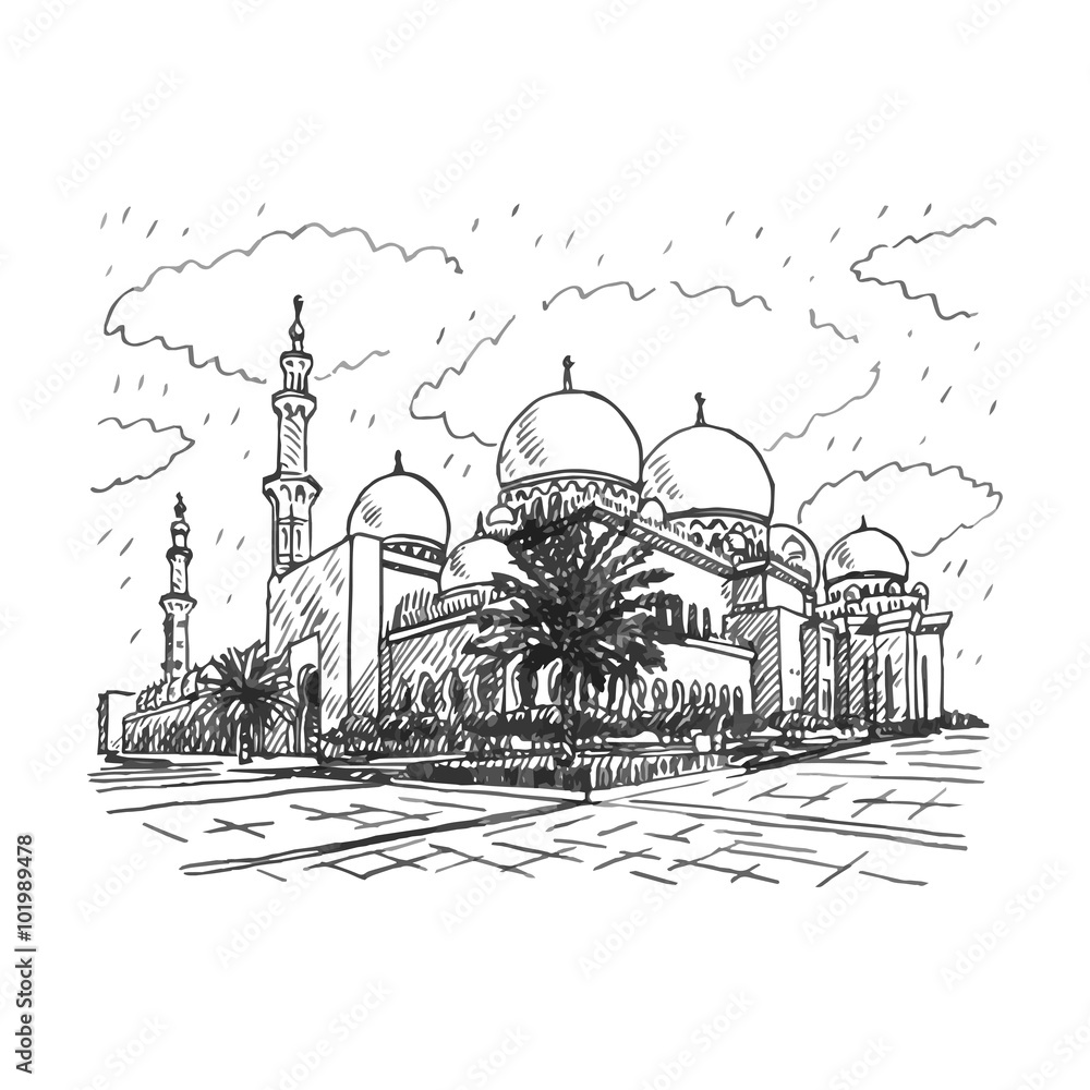 Sheikh Zayed Grand Mosque in Abu Dhabi, United Arab Emirates. Vector ...