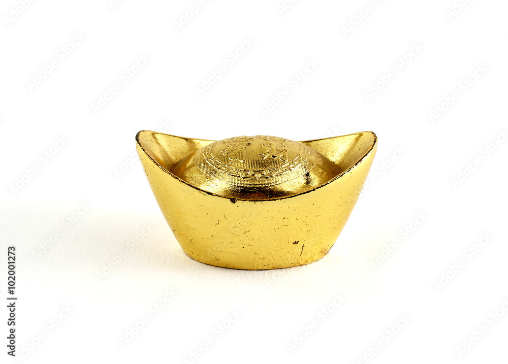 antique chinese gold ingot isolated on white background, the characters ...