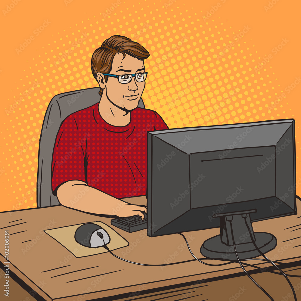 Software developer at work comic book style vector Stock Vector | Adobe ...