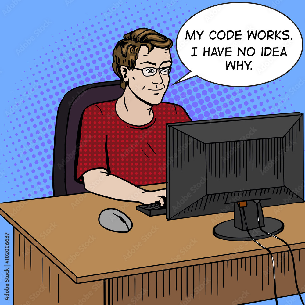 Software developer at work comic book style vector Stock Vector | Adobe ...