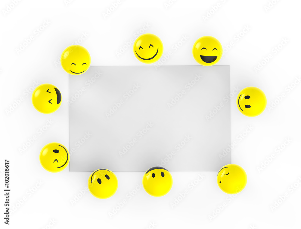 Gelbe Smileys mit Karte Stock Illustration | Adobe Stock