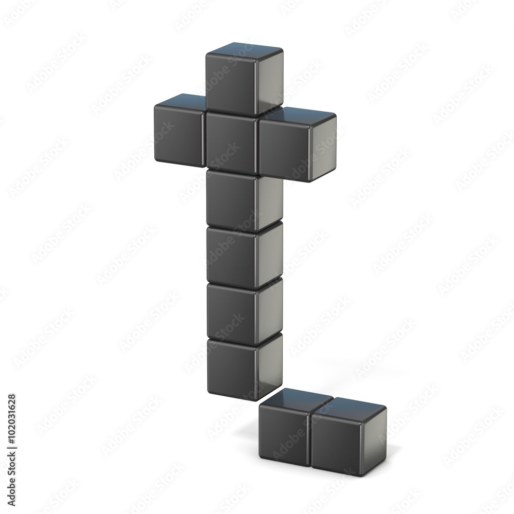 8 bit font. Lowercase letter T. 3D render illustration isolated on ...