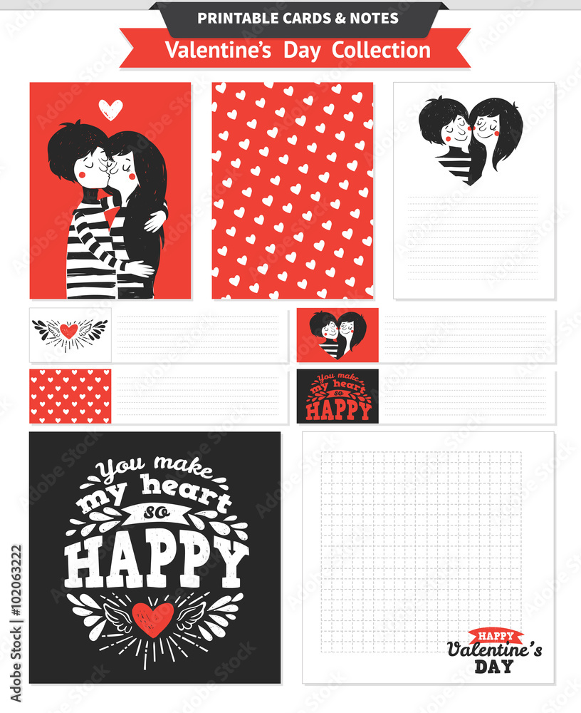 Printable set with couple in love and lettering. Stock Vector | Adobe Stock