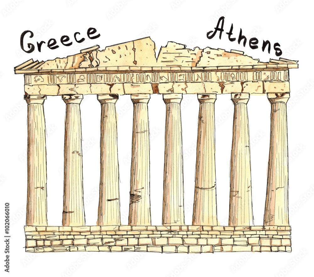 Watercolor Sketch Greece Athens Parthenon isolated Stock-Illustration ...