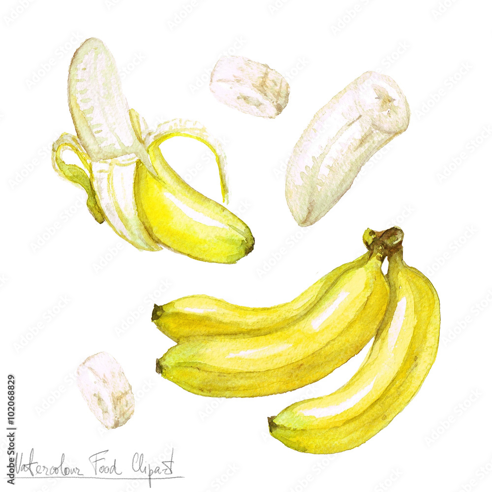 Watercolor Food Clipart - Banana Stock Illustration | Adobe Stock
