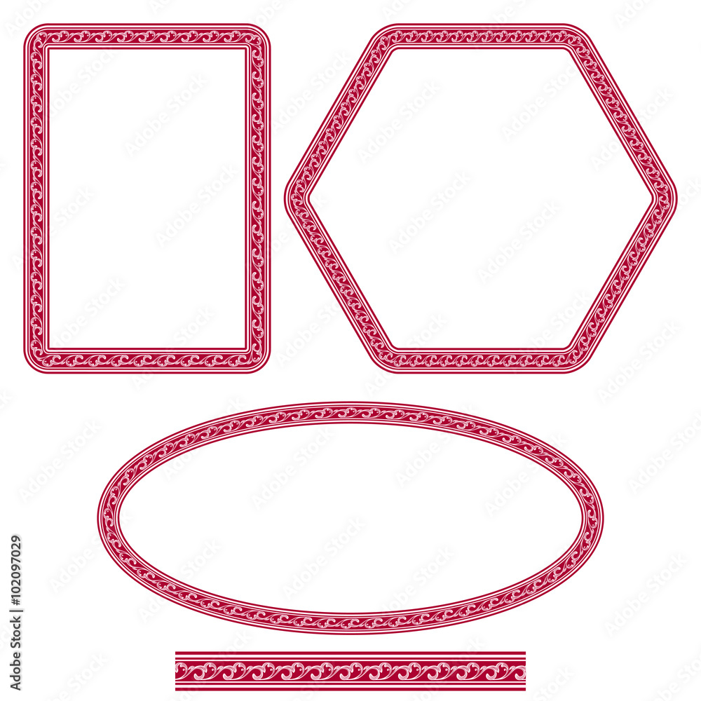 Set of ornate frames of different shapes in vintage style isolated on ...