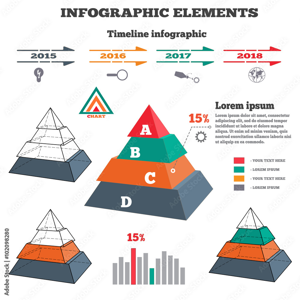 Infographics elements. Pyramid solid chart. 3D perspective pyramid ...