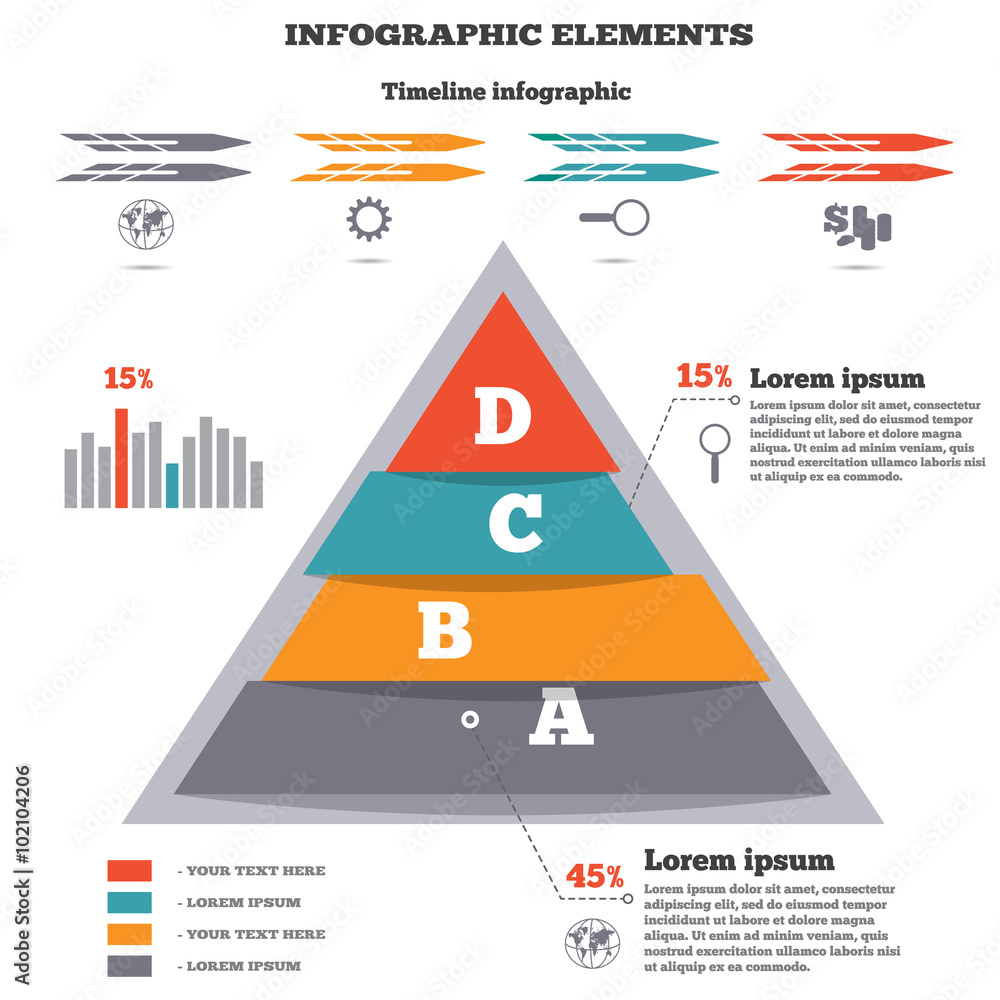 Infographics elements. Pyramid chart, timeline diagram, icons. Banner ...