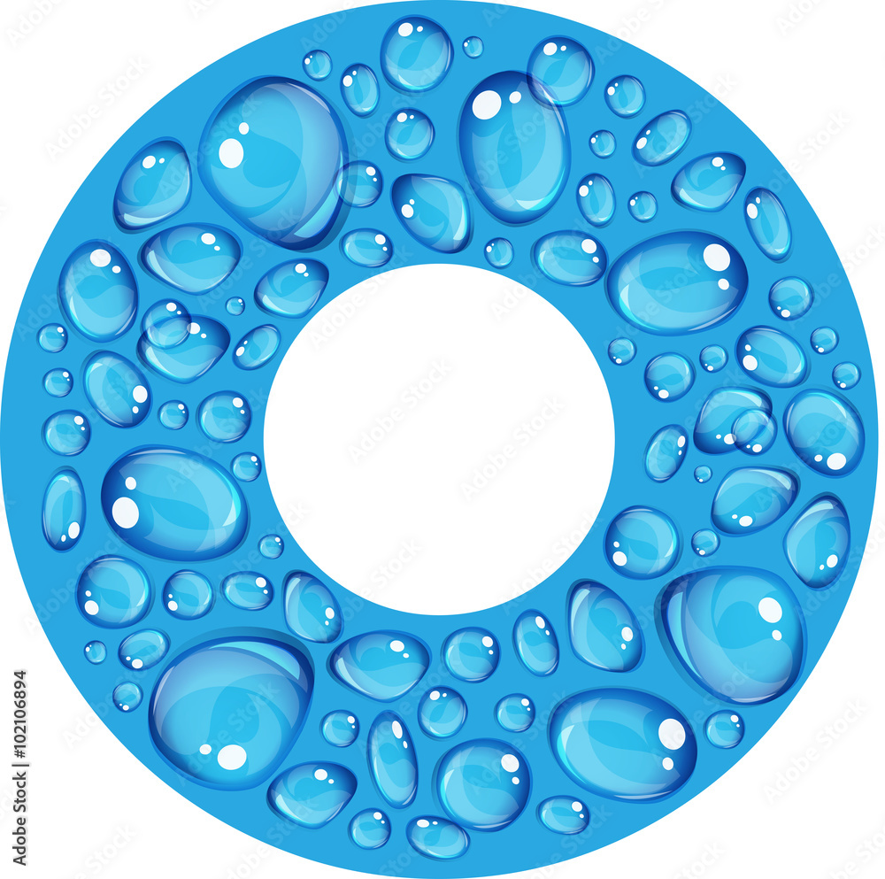 Bold blue letter “O” make up of realistic water droplets Stock Vector ...