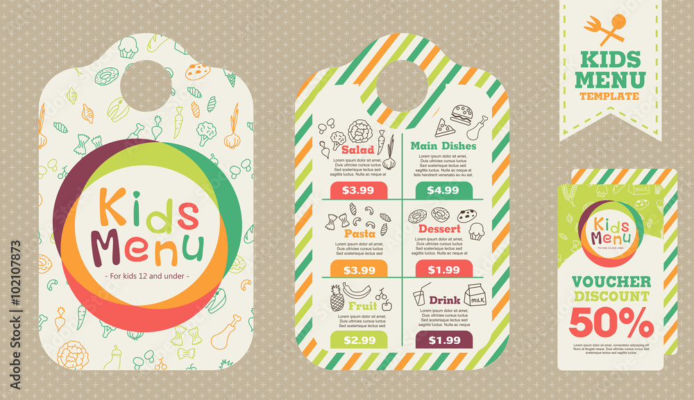 Cute colorful kids meal menu vector template Stock Vector | Adobe Stock