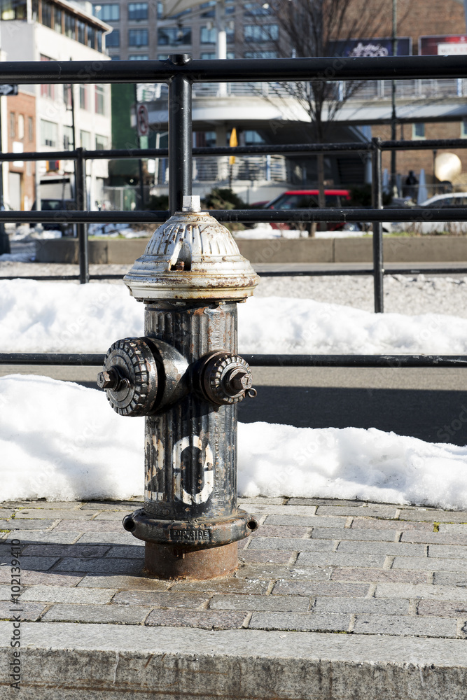 Black Fire hydrant (portrait). Black, New York roadside fire hydrant ...