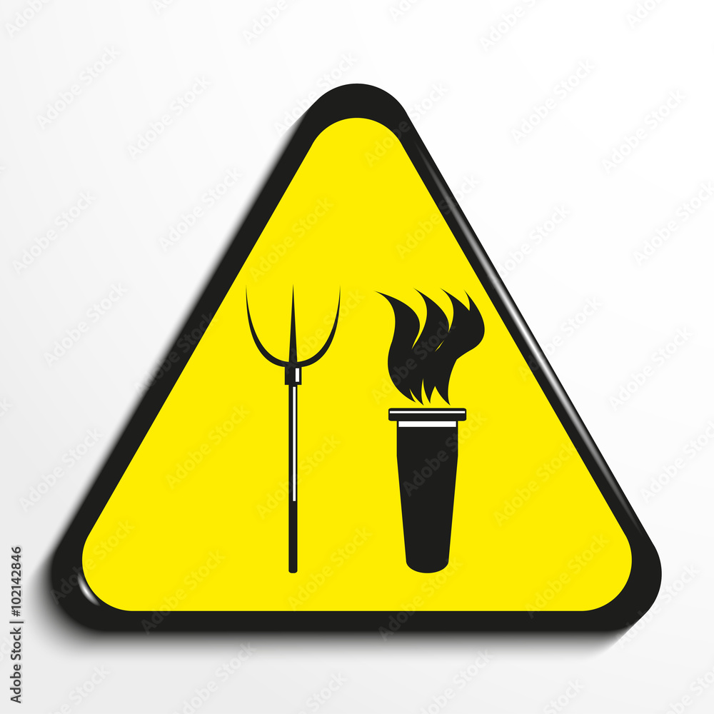 Triangle with a symbol "torch and pitchforks". Vector illustration ...