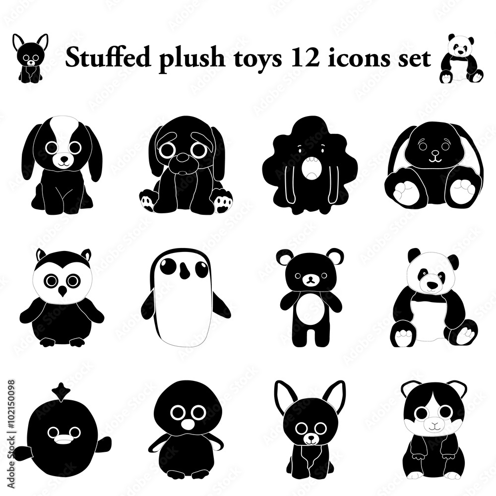 Stuffed plush toys 12 simple icons set vector de Stock | Adobe Stock