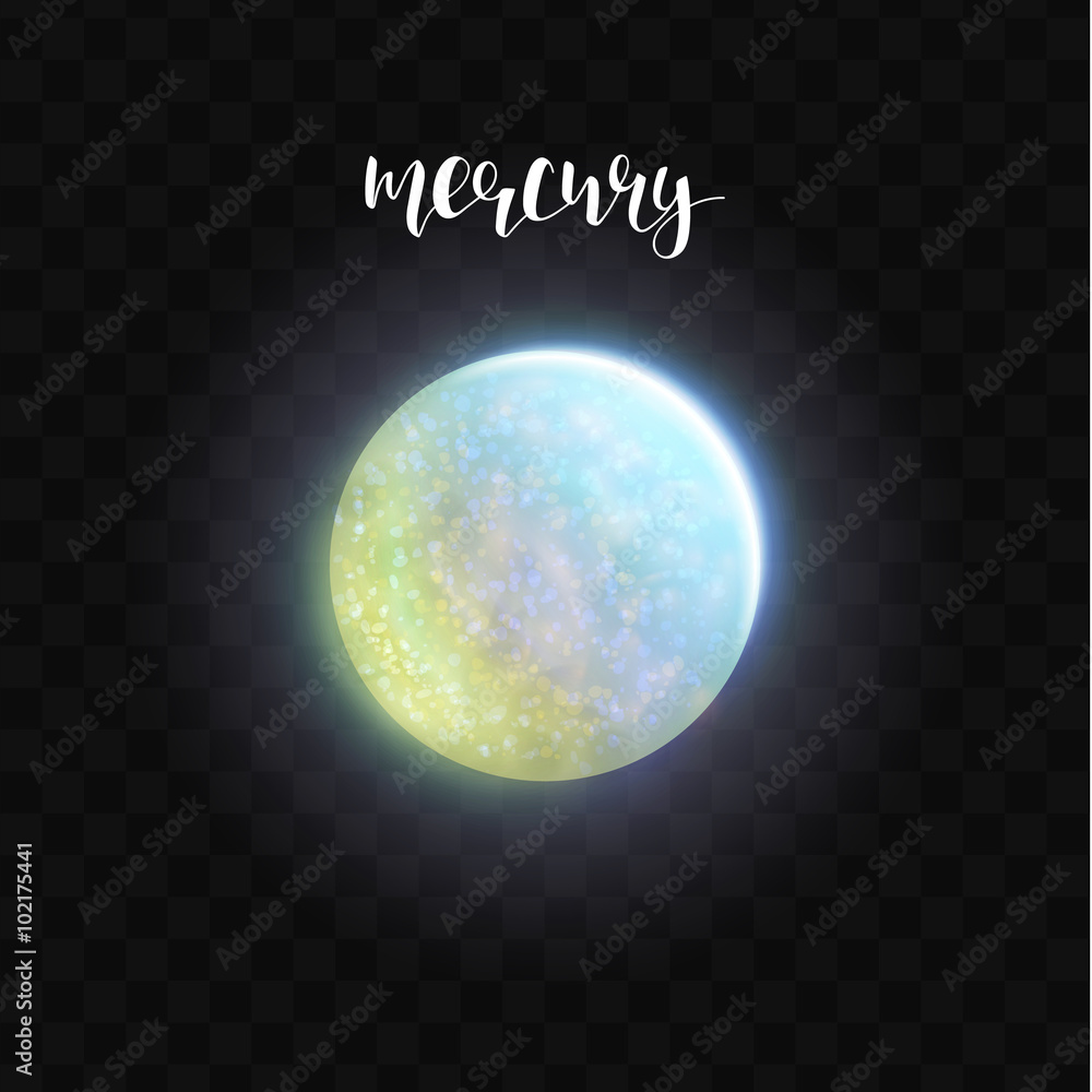 Realistic glowing Mercury planet Isolated. Glow with transparency on ...