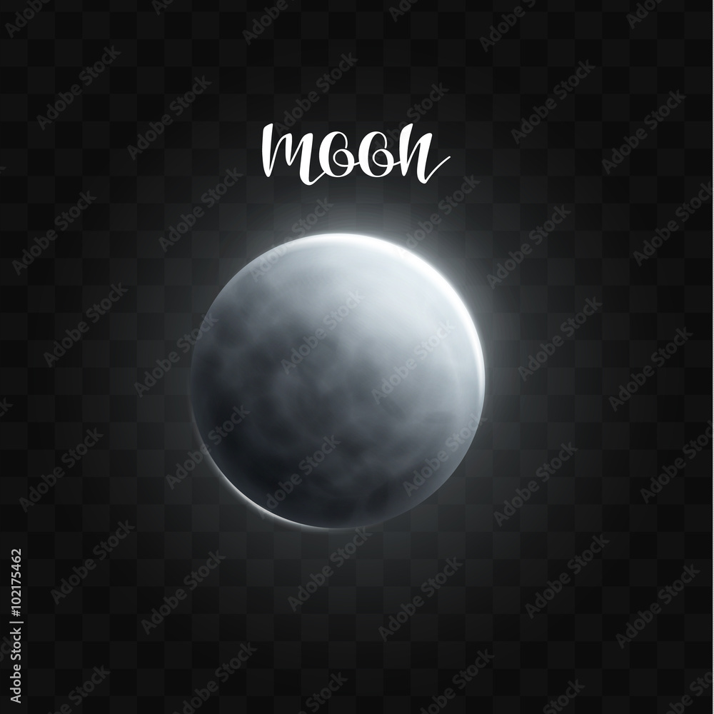 Realistic glowing Moon planet Isolated. Glow with transparency on black ...