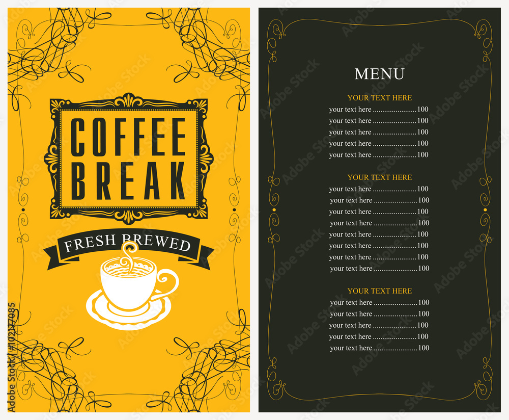 menu for a cafe with price list and a cup of coffee Stock Vector ...