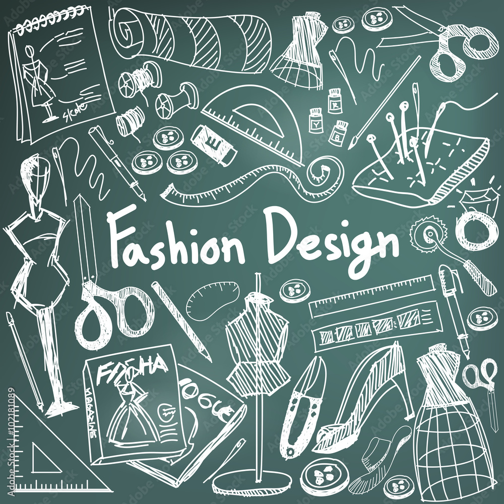 Fashion design education handwriting doodle icon tool sign and symbol ...