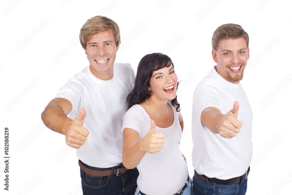 Drei junge positive Menschen mit Daumen hoch Stock Photo | Adobe Stock