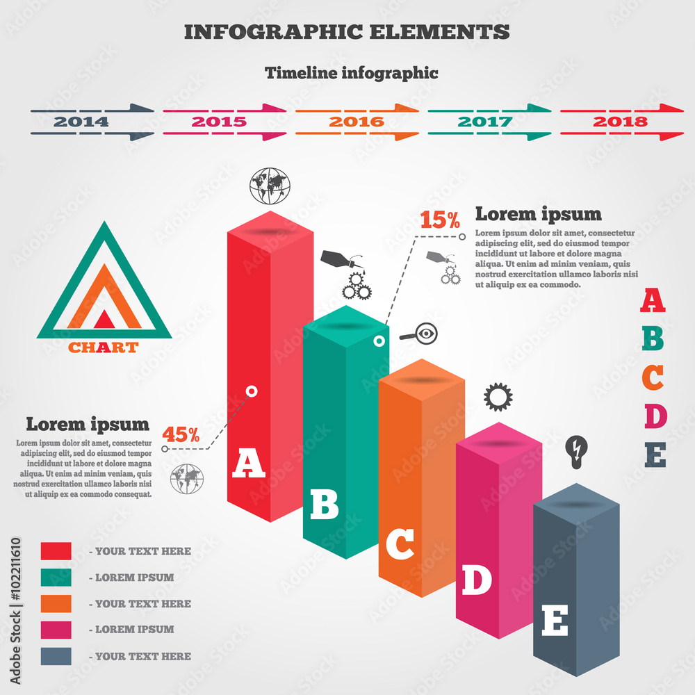Infographics set. Rectangle columns. Prismatic solid. Perspective view ...