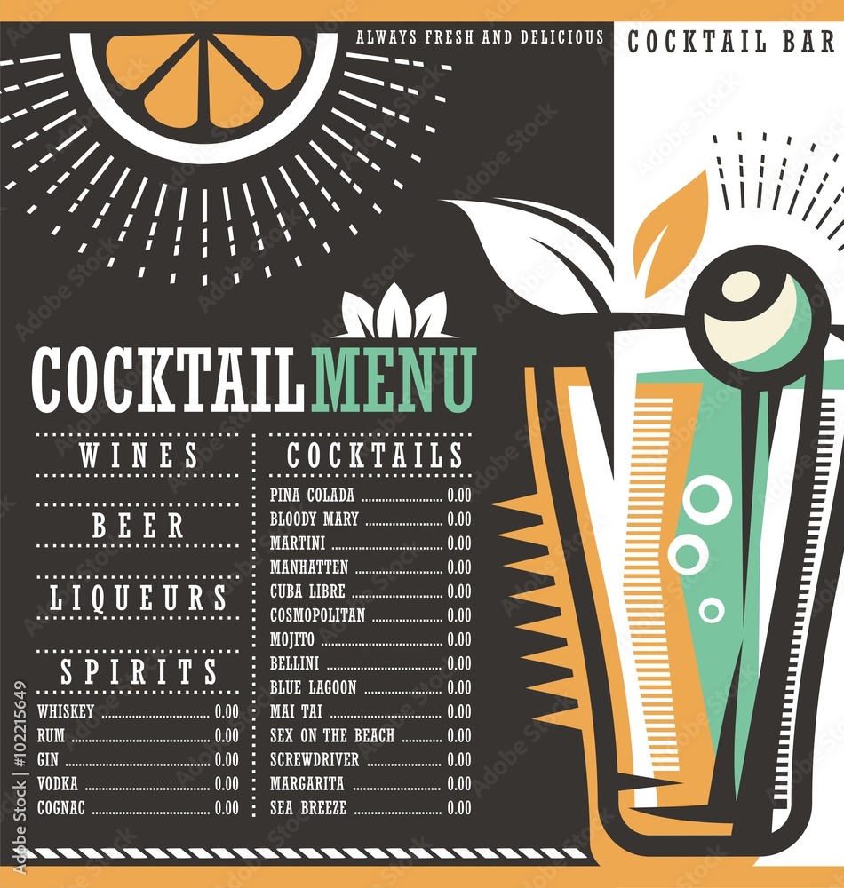 Menu design template for cocktail lounge Stock Vector | Adobe Stock