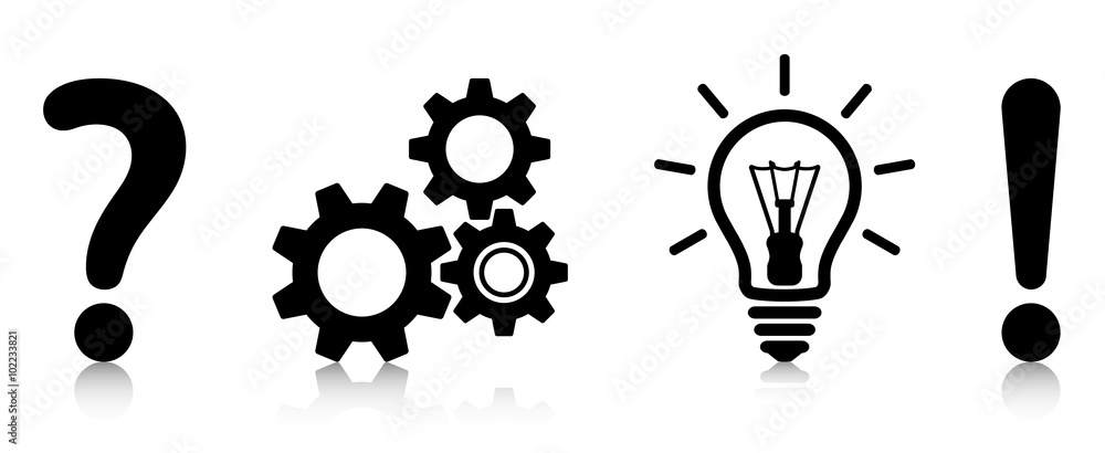 Problem Solving Process – Set of black icons with reflection Stock ...