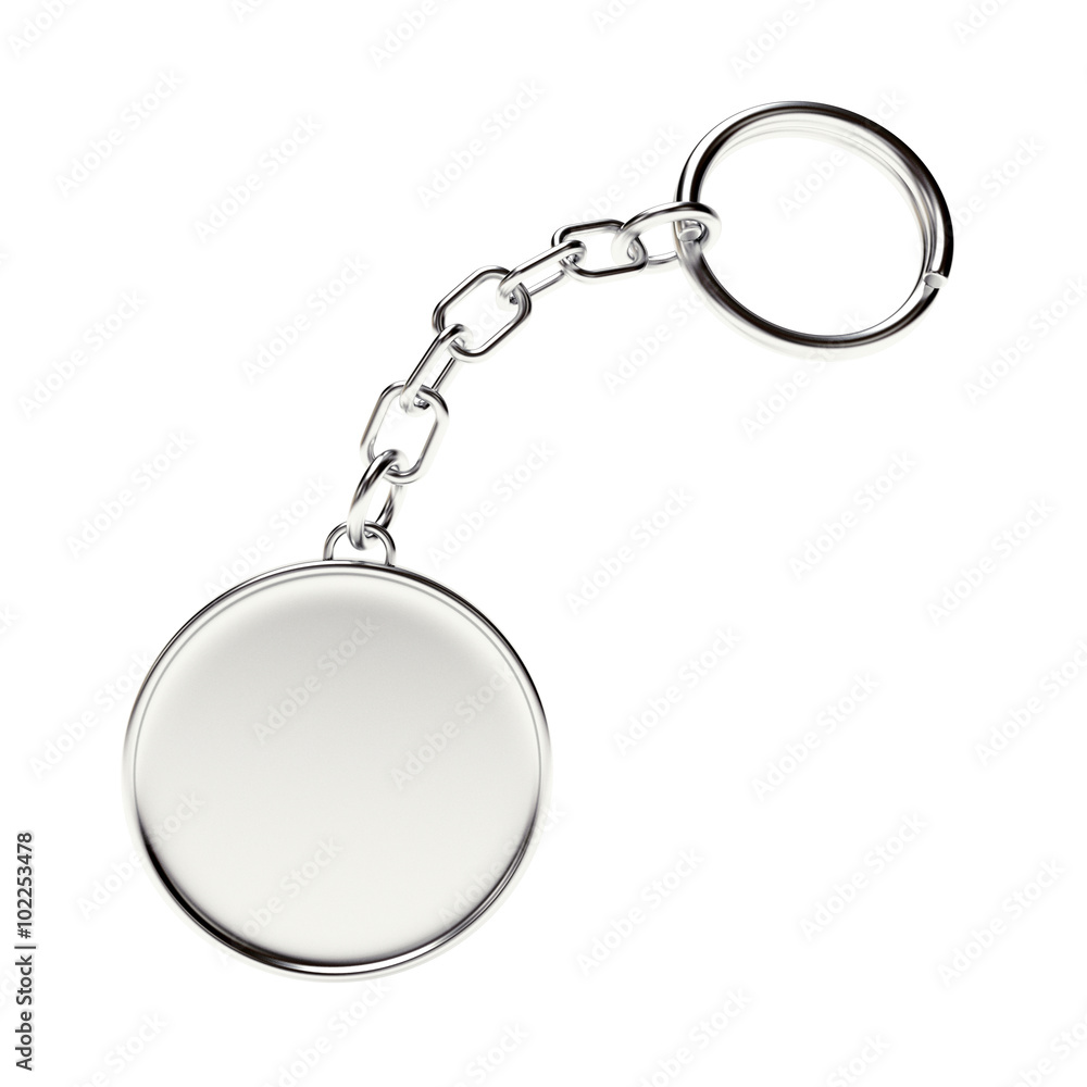 Blank round silver key chain with key ring isolated on white background ...