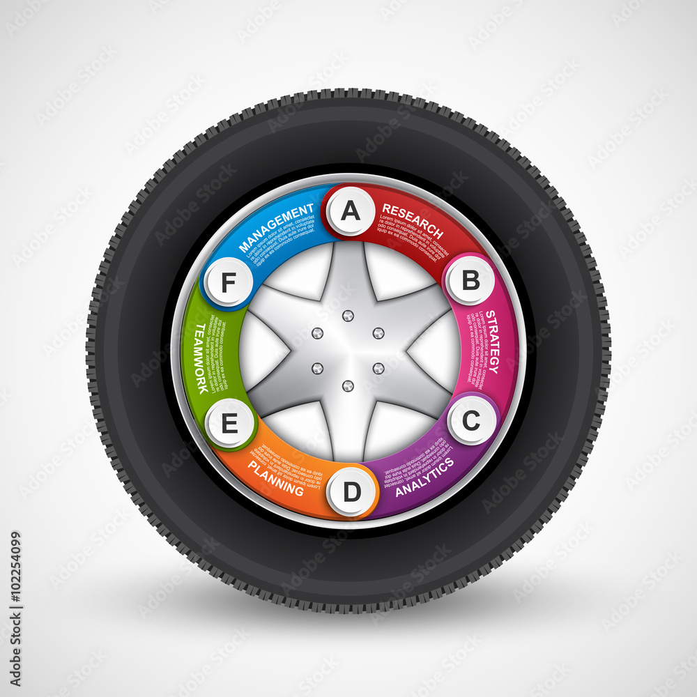 Car Wheel Infographic Design Template. . Vector illustration. Stock ...