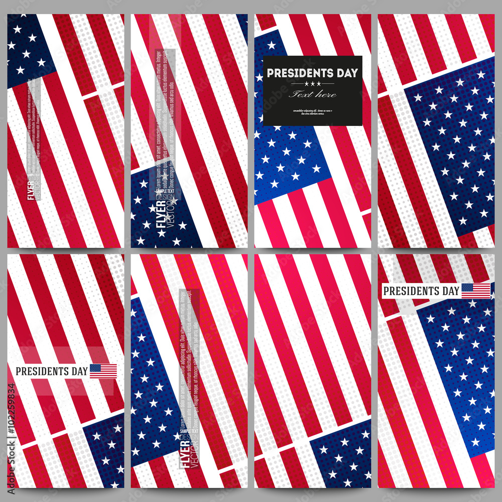 Set of modern flyers. Presidents day background with american flag ...