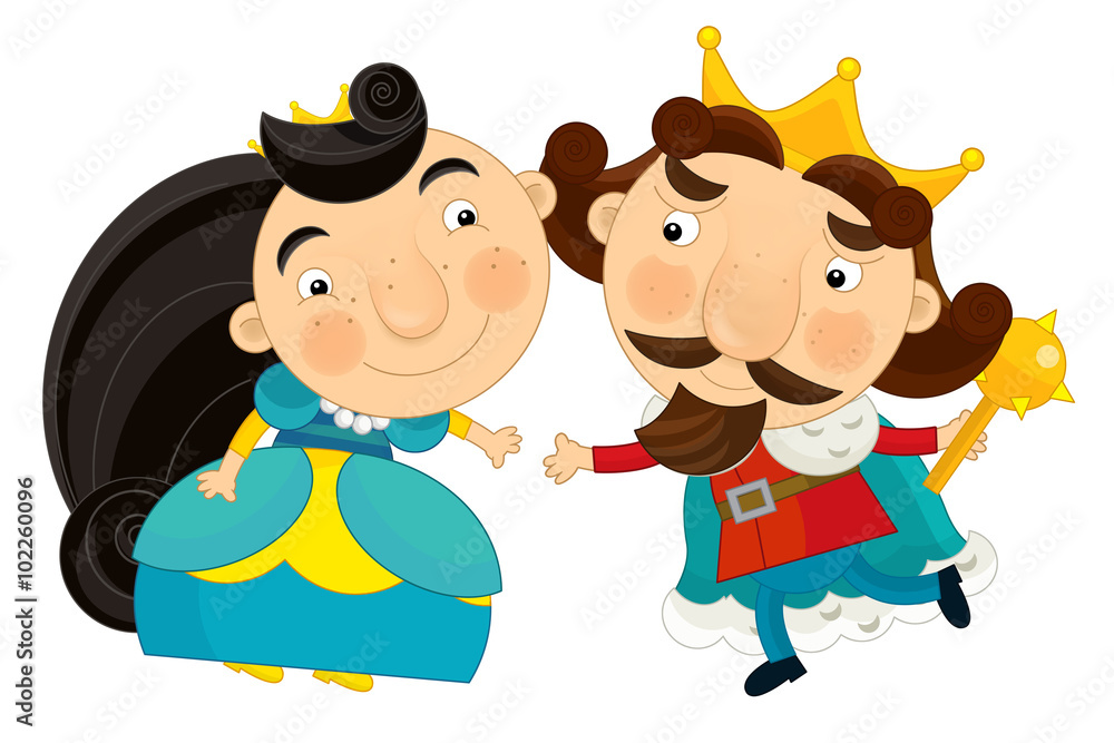 Cartoon king and queen smiling to each other - isolated character ...