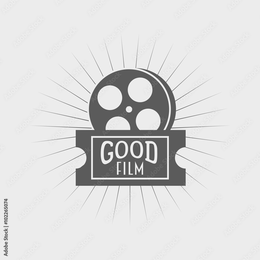 film reel and ticket icon, label or logo design template. Cinema, movie ...