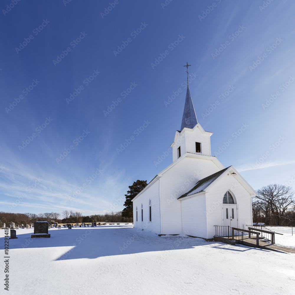 Church Steeple In Snow