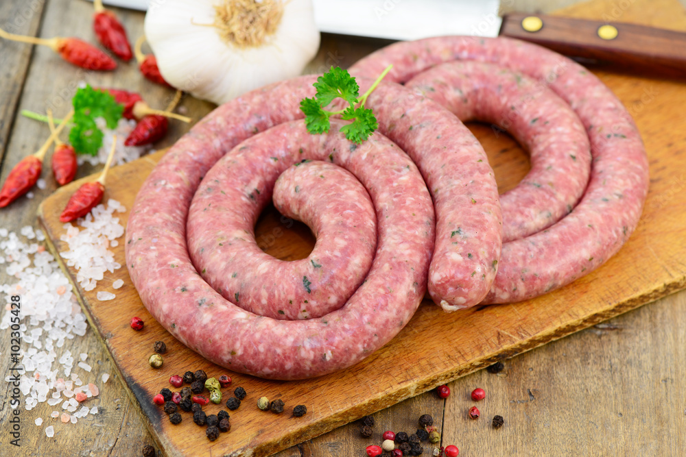 Holzbrett Grillwurst Stock Photo | Adobe Stock