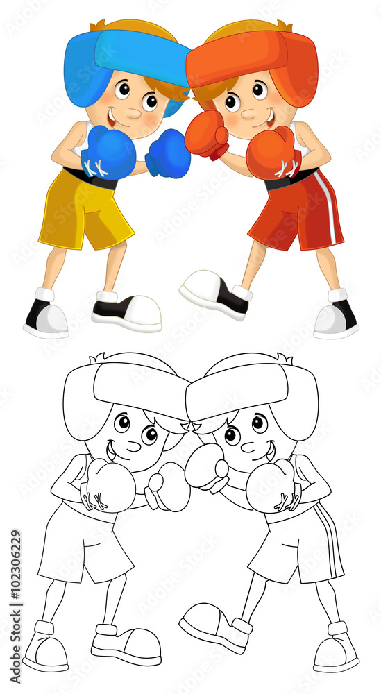 Cartoon child training - boxing - isolated - illustration for the ...