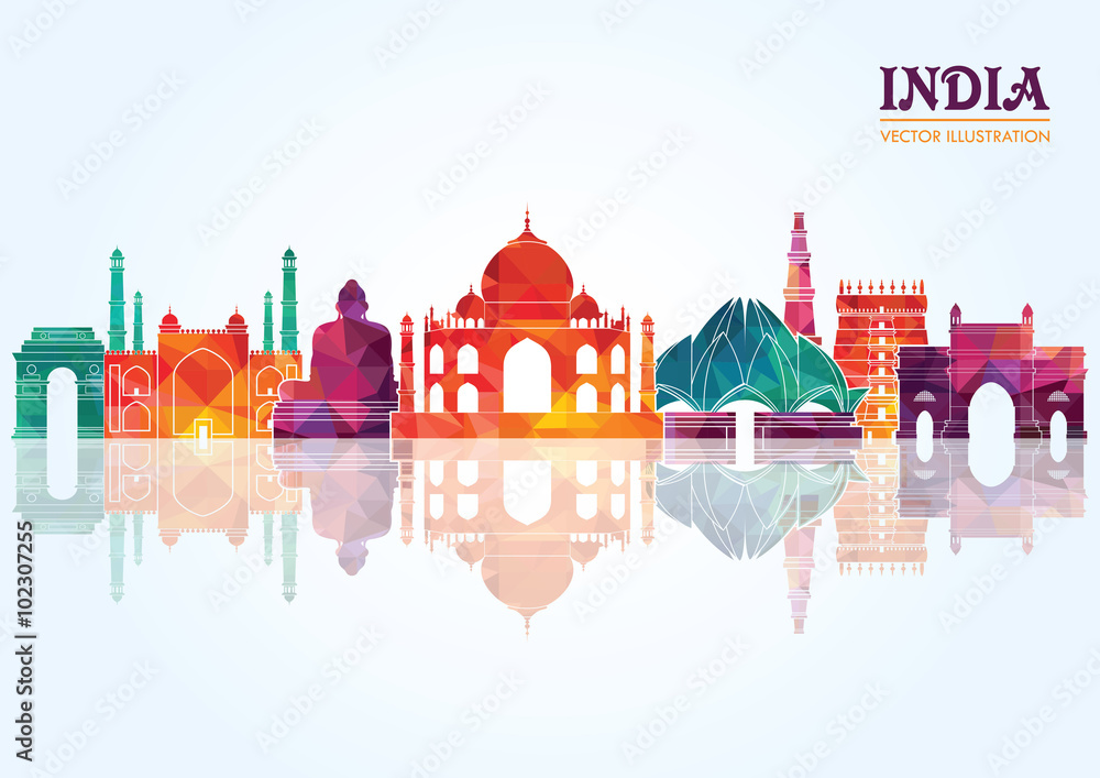 India skyline detailed silhouette. Vector illustration เวกเตอร์สต็อก ...