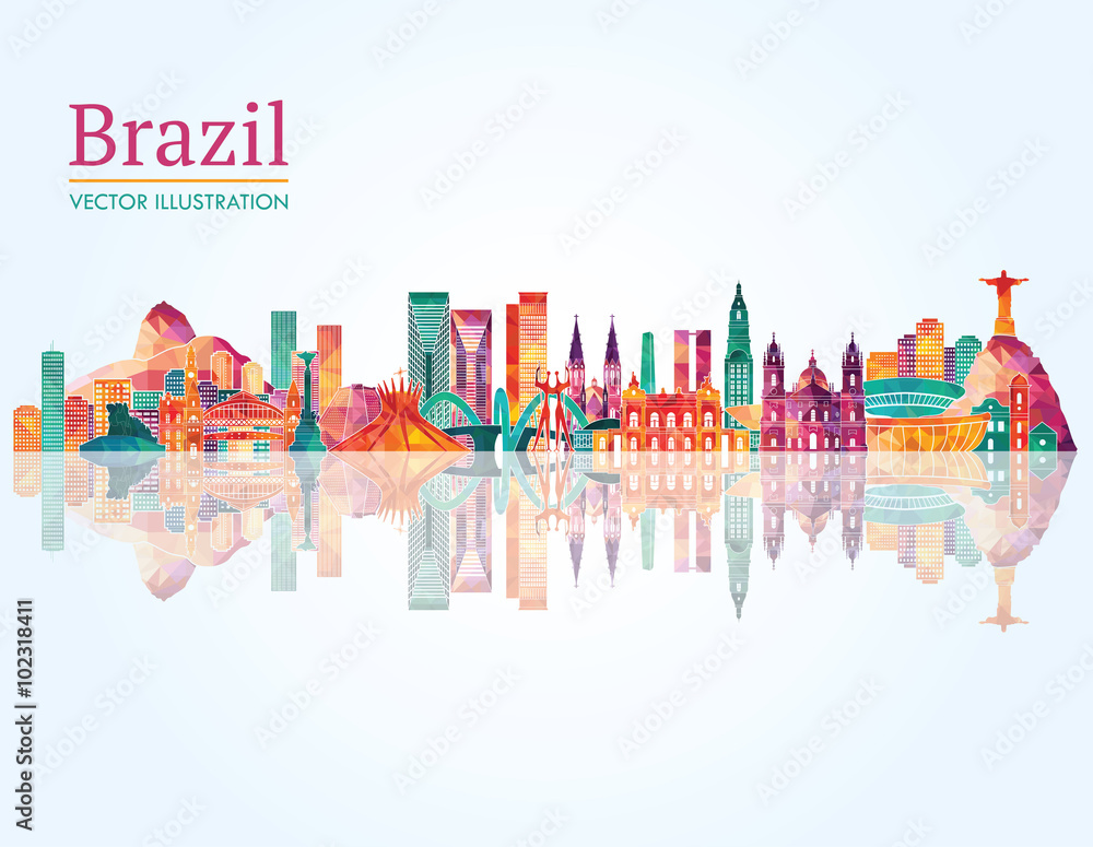 Vetor de Brazil Landmark skyline. Vector illustration do Stock | Adobe ...