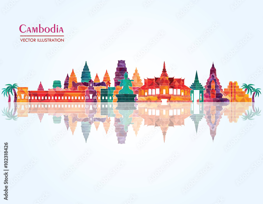 Cambodia Landmark skyline. Vector illustration Stock Vector | Adobe Stock