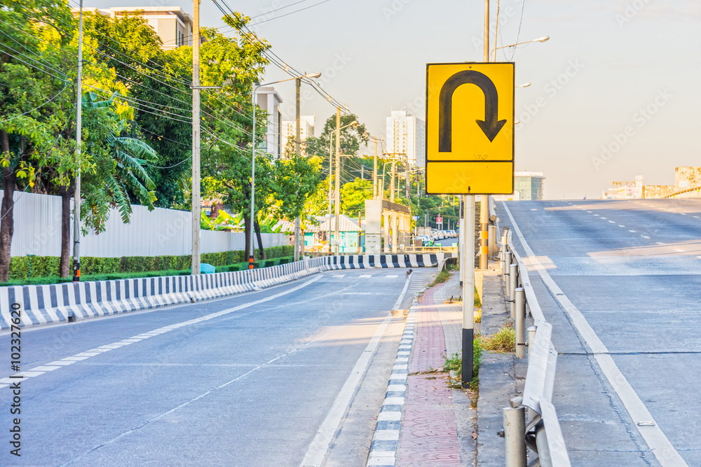 Warning U-Turn Traffic Sign. Traffic signs in Bangkok city, Thailand ...