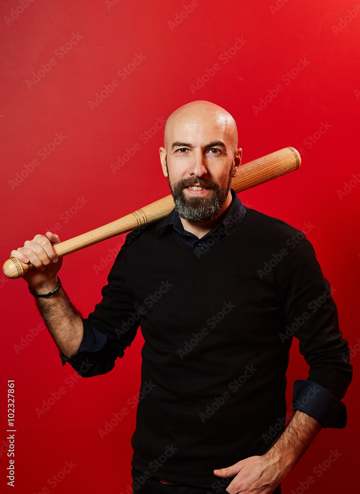 Portrait of a man with the bat Stock Photo | Adobe Stock