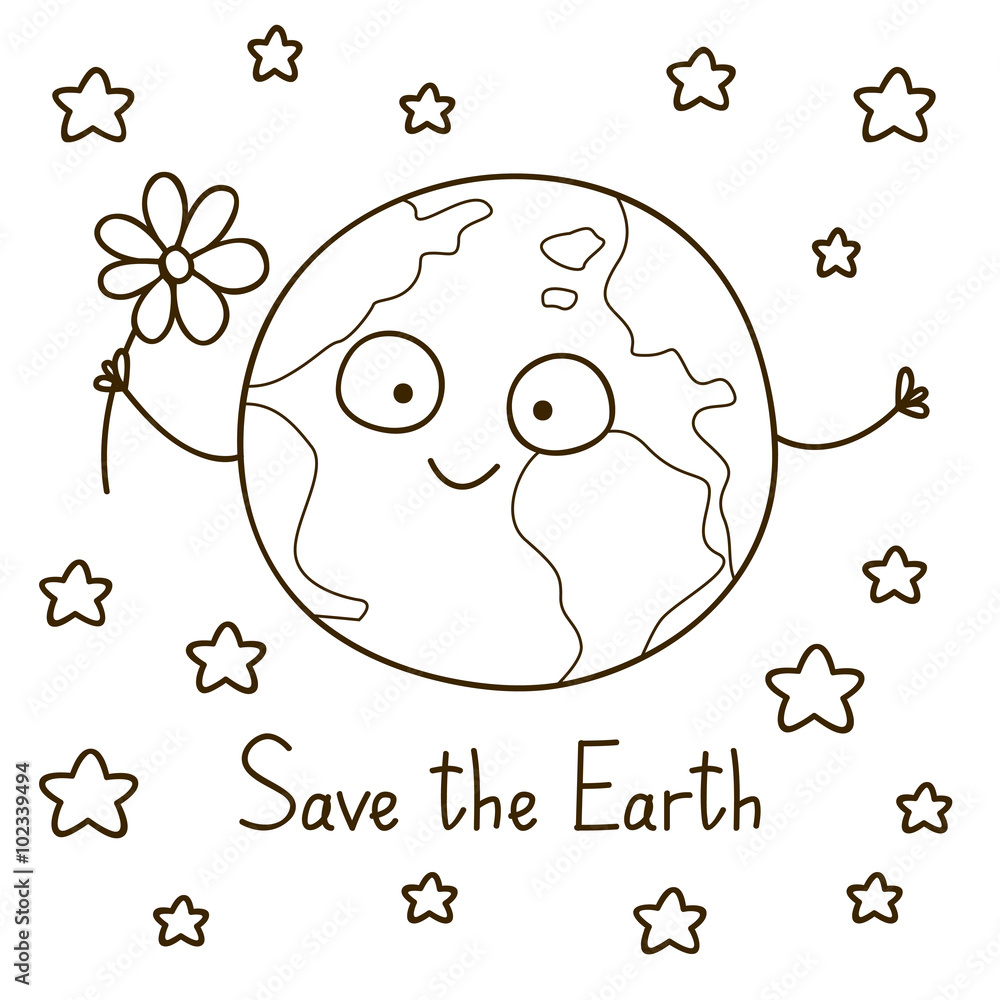 Cute cartoon Earth for coloring book Stock Vector | Adobe Stock