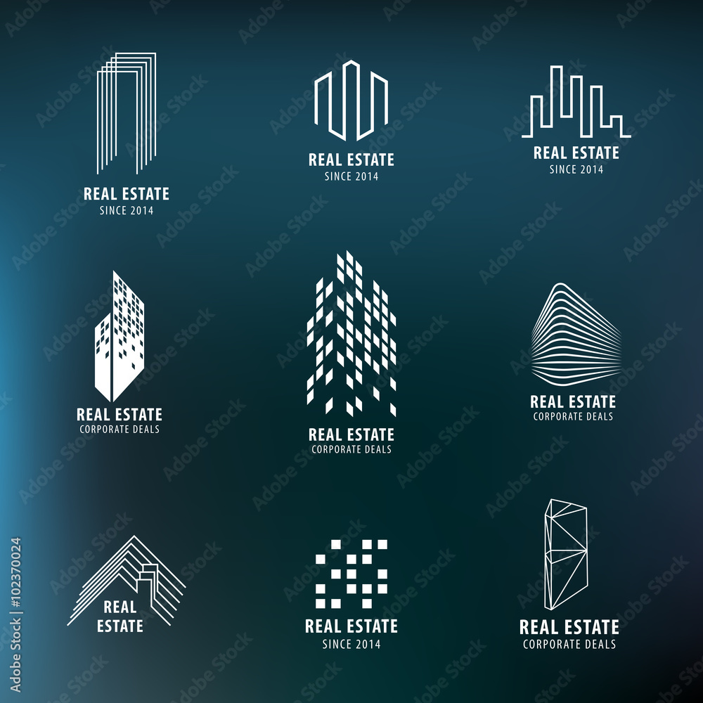Real Estate labels set. Modern architecture, City Skyline, buildings ...