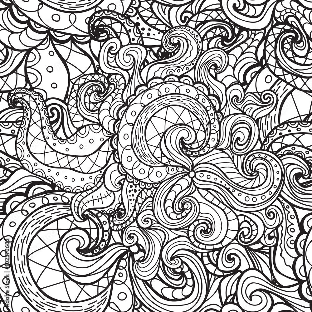 Vector doodle seamless pattern. Coloring book for adult and children ...