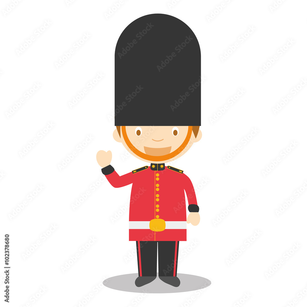 Character from England. Royal Guard boy dressed in the traditional way ...